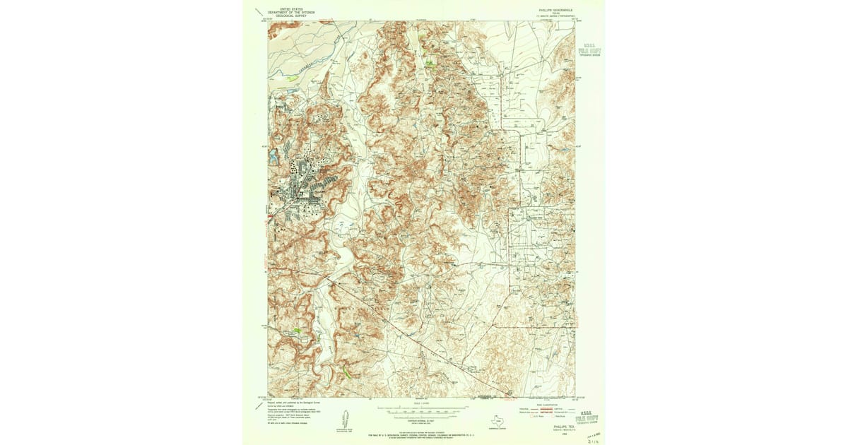 1953 Map of Phillips, Hutchinson County, TX — High-Res | Pastmaps