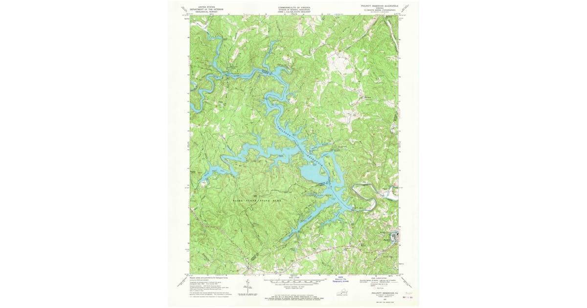 1967 Map of Philpott Reservoir, Franklin County, VA — High-Res | Pastmaps