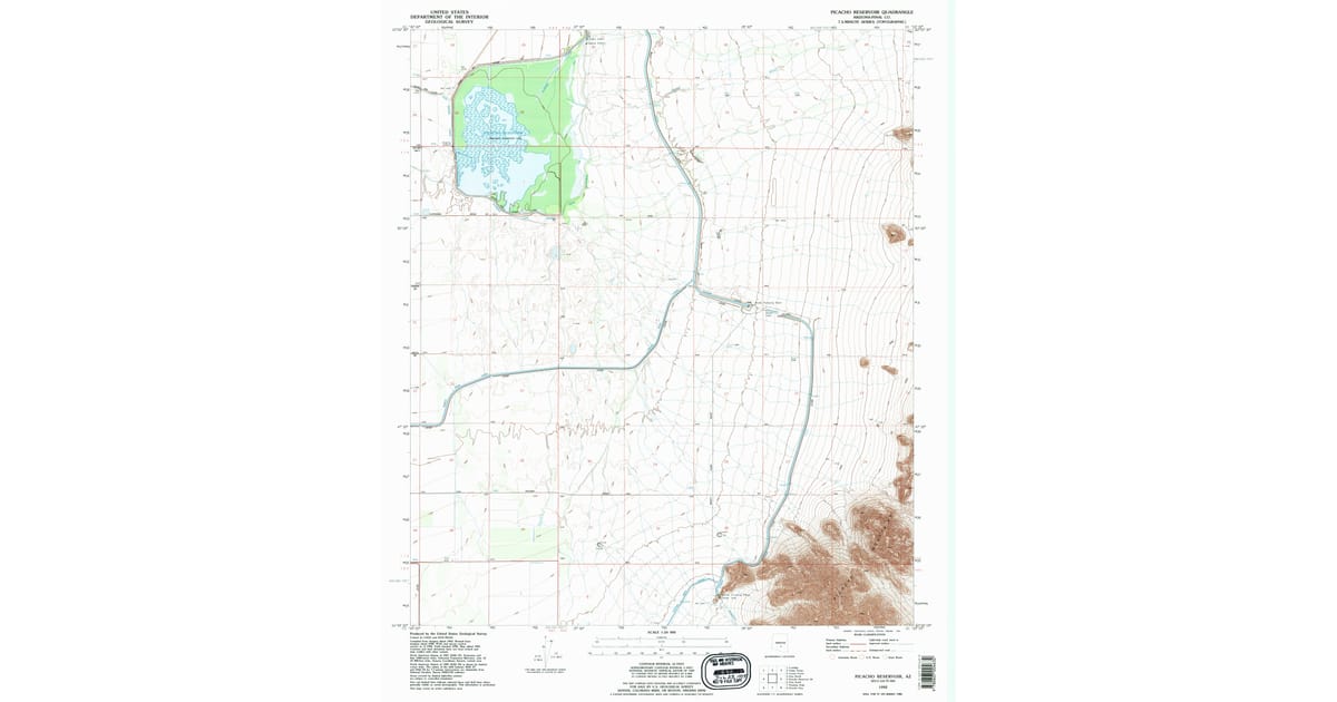 1992 Map of Picacho Reservoir, Pinal County, AZ — High-Res | Pastmaps