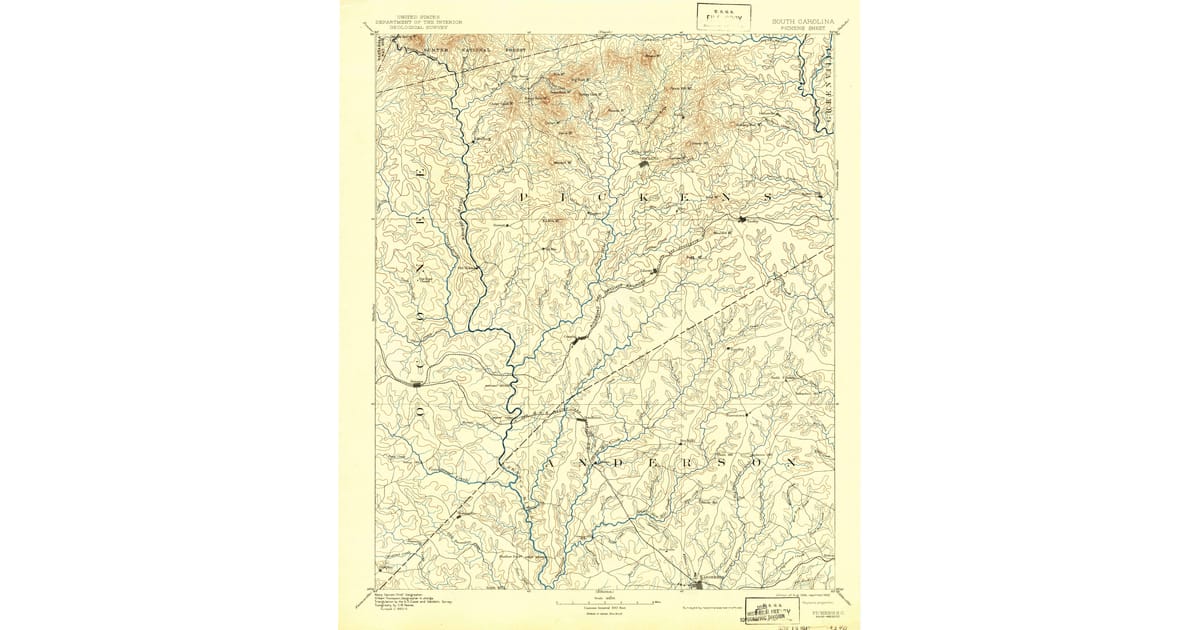 1894 Map of Pickens, SC — High-Res, 1942 Print | Pastmaps