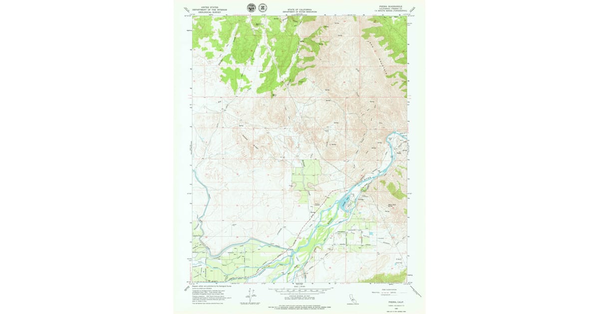 1965 Map of Piedra, Fresno County, CA — High-Res, 1979 Print | Pastmaps