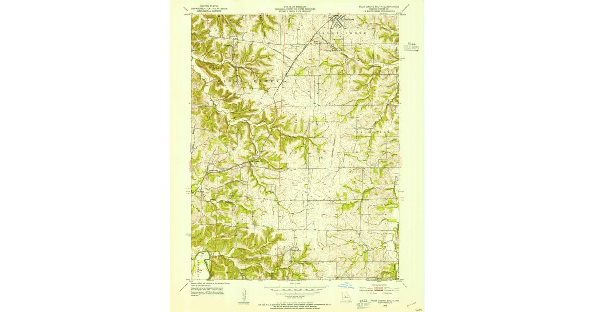 1953 Map of Pilot Grove South, Cooper County, MO — High-Res, 1954 Print ...