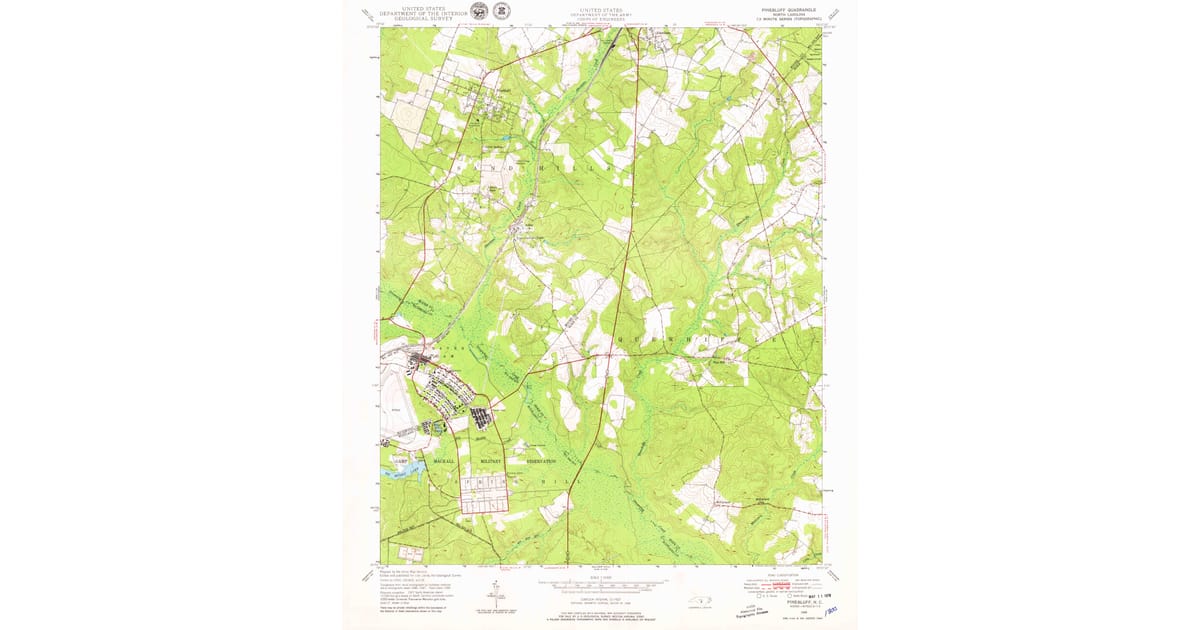 1948 Map of Pinebluff, NC — High-Res, 1979 Print | Pastmaps