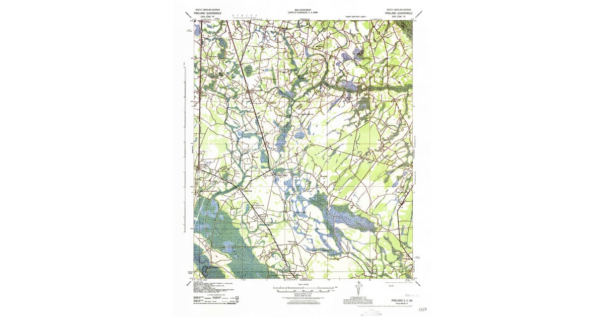 1943 Map of Pineland, Jasper County, SC — High-Res, 1943 Print #2 ...