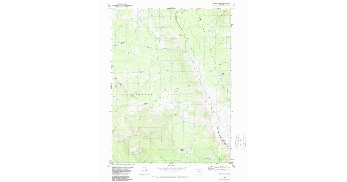 1980 Map of Piney Peak, Eagle County, CO — High-Res, 1988 Print | Pastmaps