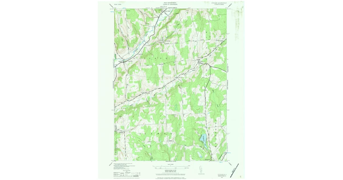 1943 Map of Pitcher, Chenango County, NY — High-Res, 1984 Print | Pastmaps