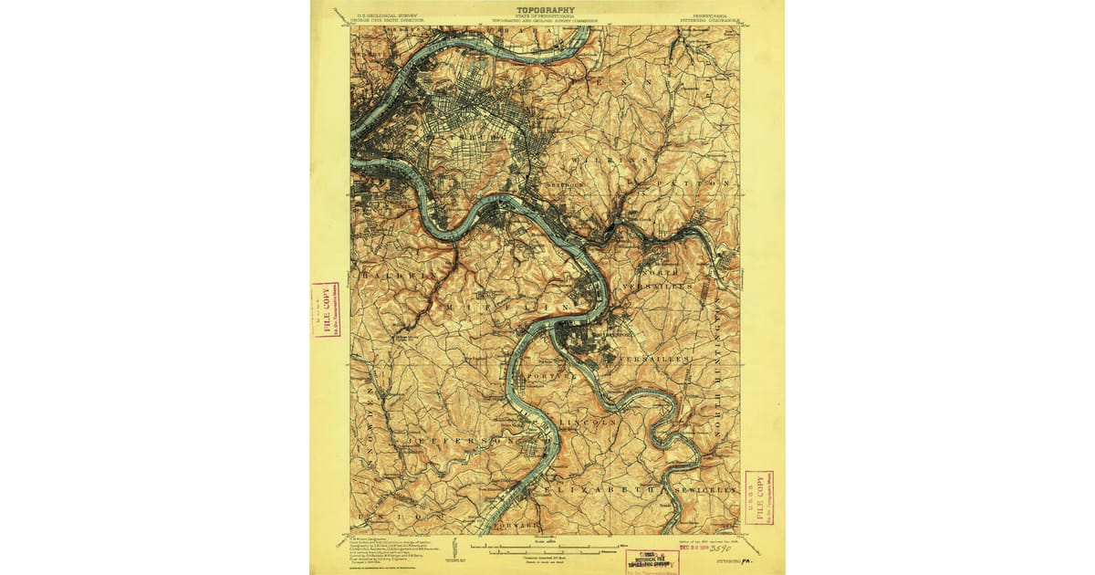 1907 Map of Pittsburg, Allegheny County, PA — High-Res, 1908 Print ...