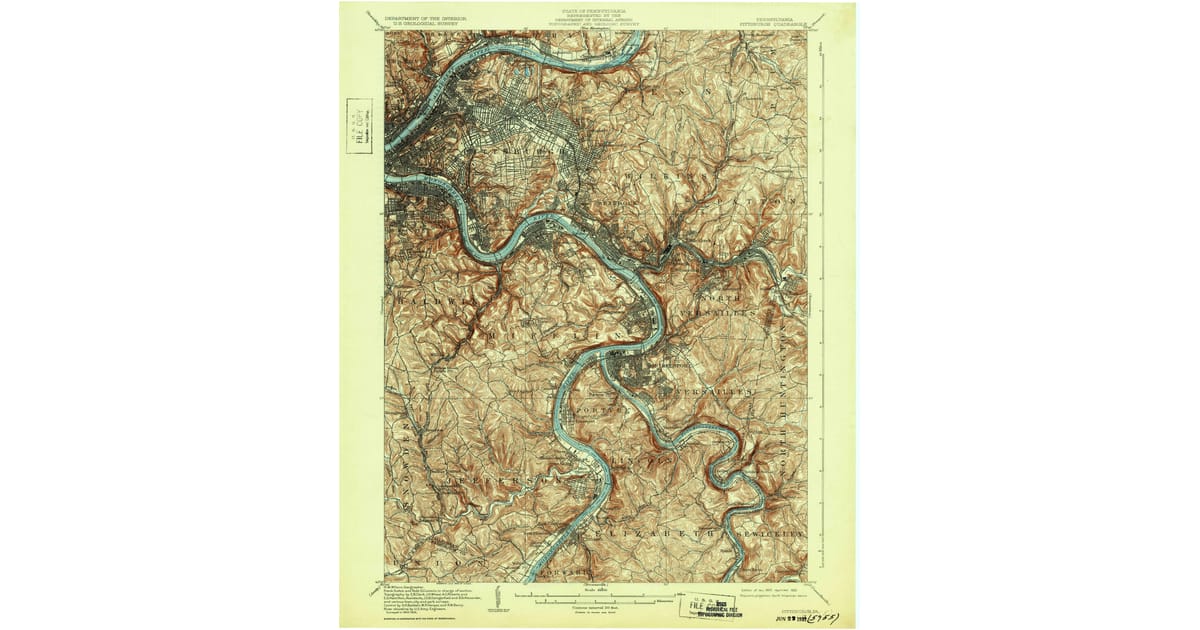 1907 Map of Pittsburgh, PA — High-Res, 1932 Print | Pastmaps