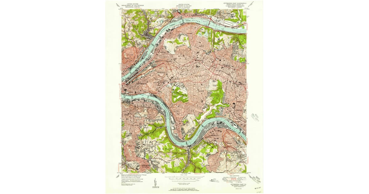 1951 Map of Pittsburgh East, Allegheny County, PA — High-Res, 1951 ...