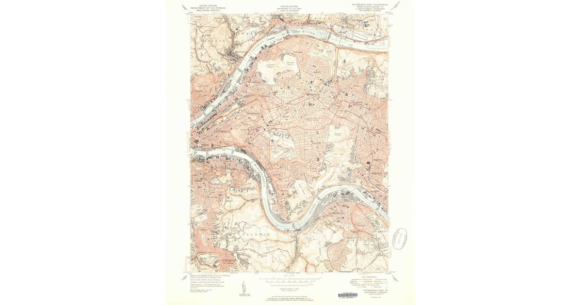 1951 Map of Pittsburgh East, Allegheny County, PA — High-Res, 1951 ...
