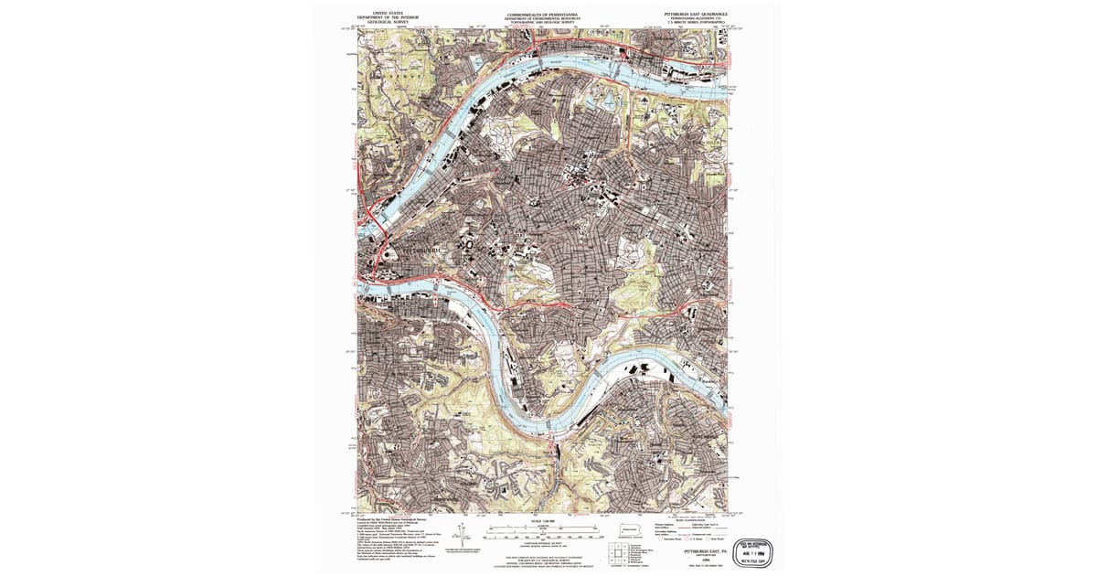 1993 Map of Pittsburgh East, Allegheny County, PA — High-Res | Pastmaps