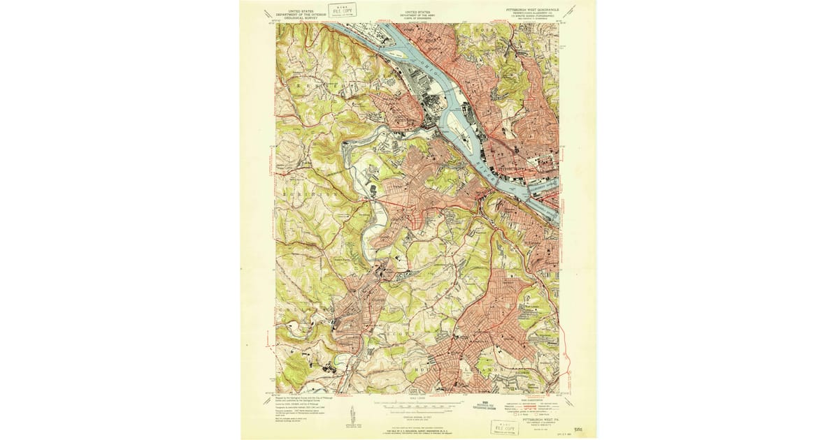 1951 Map of Pittsburgh West, Allegheny County, PA — High-Res, 1951 ...