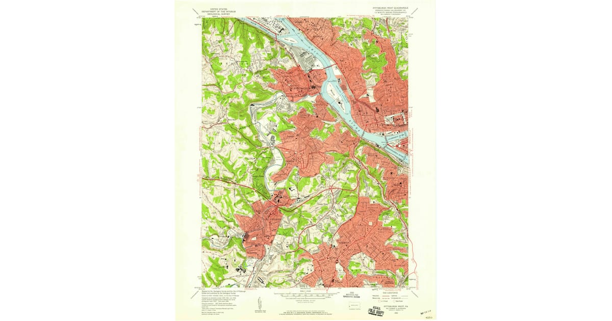 1956 Map of Pittsburgh West, Allegheny County, PA — High-Res | Pastmaps