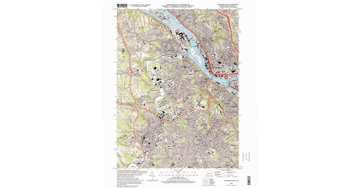 1997 Map of Pittsburgh West, Allegheny County, PA — High-Res | Pastmaps