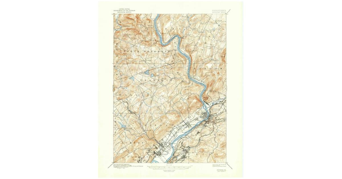 1893 Map of Pittston, PA — High-Res, 1947 Print #2 | Pastmaps