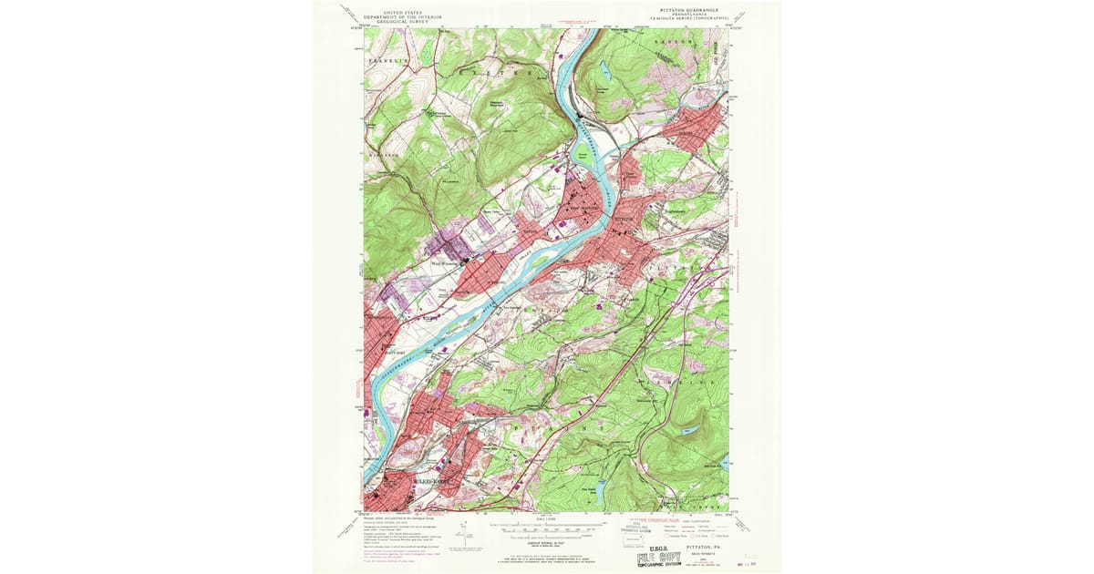 1947 Map of Pittston, PA — High-Res, 1970 Print | Pastmaps