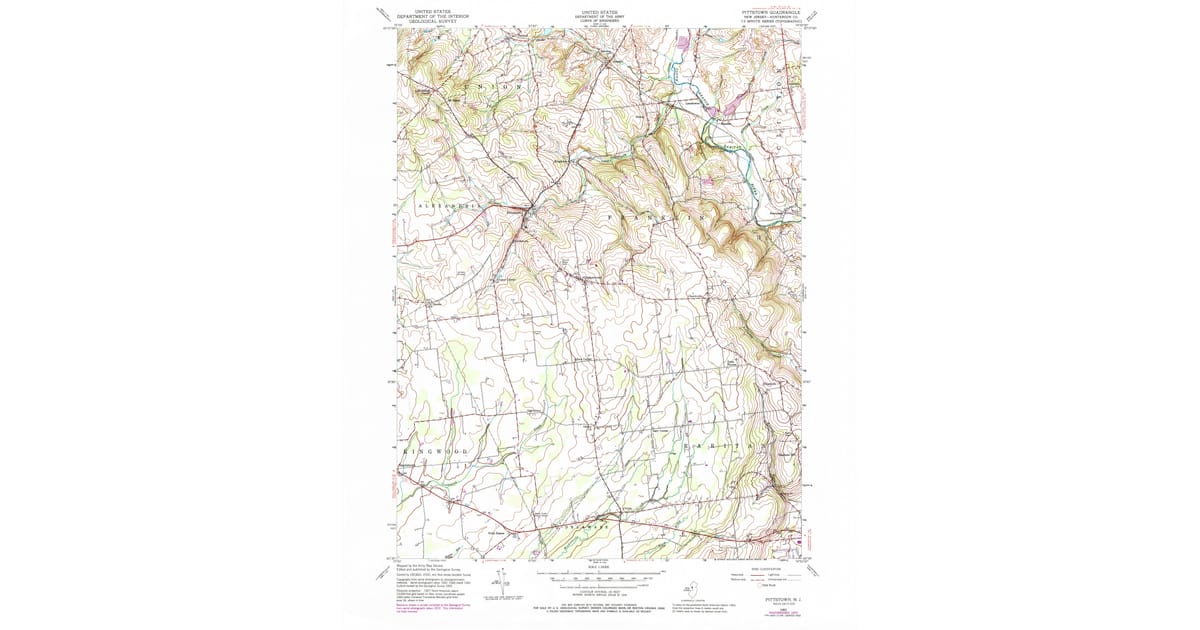 1955 Map of Pittstown, Hunterdon County, NJ — High-Res, 1988 Print ...