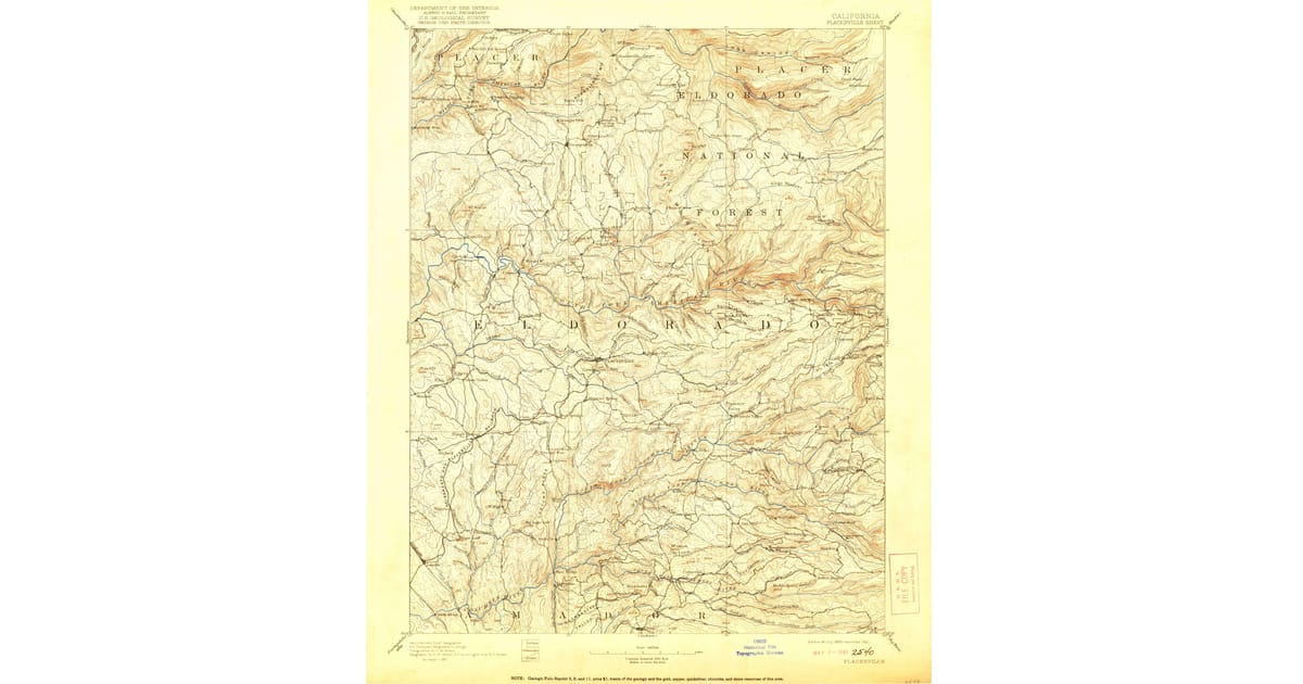 1893 Map of Placerville, CA — High-Res, 1921 Print | Pastmaps