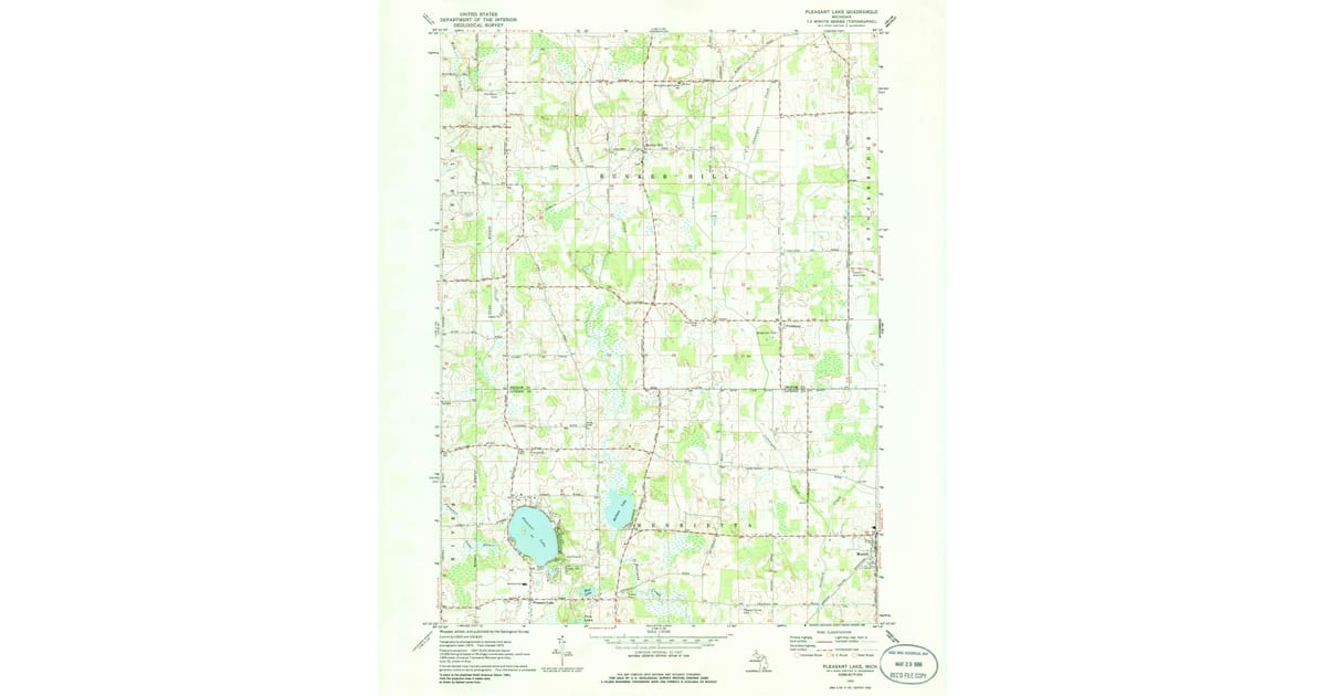 1970 Map of Pleasant Lake, Ingham County, MI — High-Res, 1986 Print ...