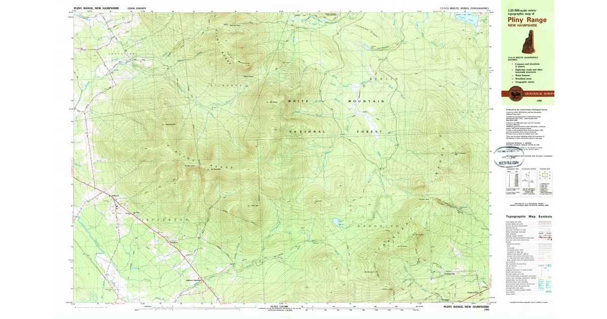 1982 Map of Pliny Range, Coos County, NH — High-Res | Pastmaps