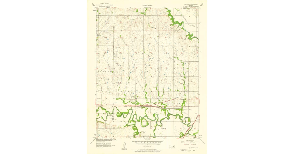 1957 Map of Plymouth, Lyon County, KS — High-Res | Pastmaps