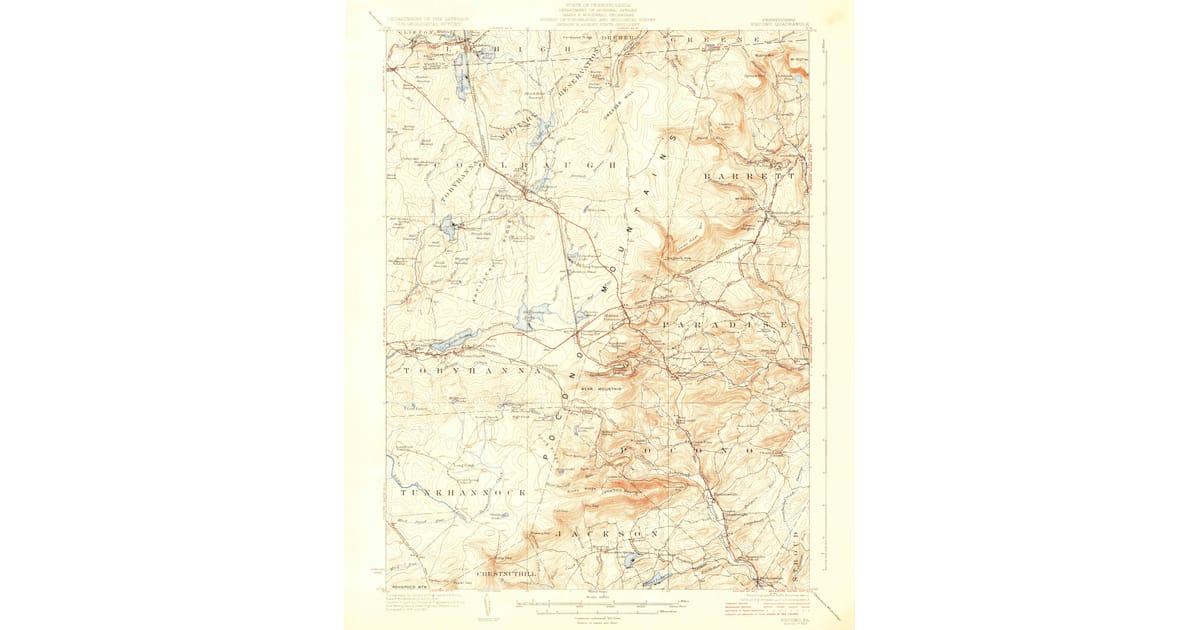 1923 Map of Pocono, Monroe County, PA — High-Res, 1923 Print #2 | Pastmaps