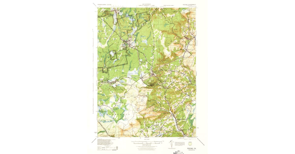 1943 Map of Pocono, Monroe County, PA — High-Res | Pastmaps