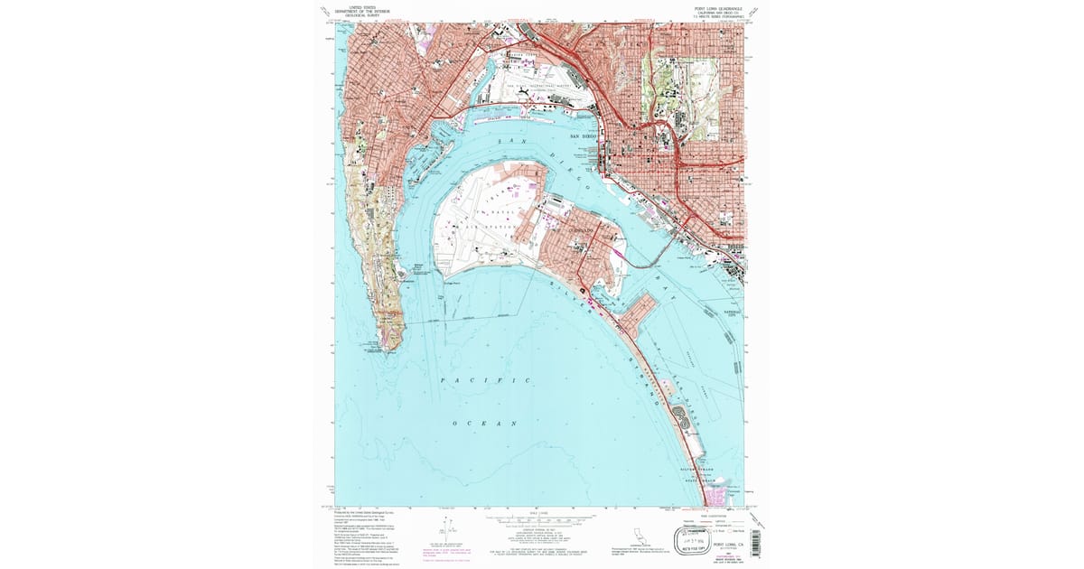 1967 Map of Point Loma, California — High-Res, 1994 Print | Pastmaps