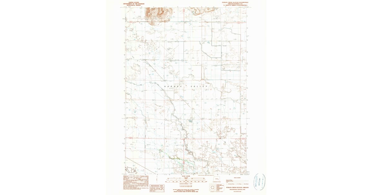 1990 Map of Poison Creek Slough, Harney County, OR — High-Res | Pastmaps