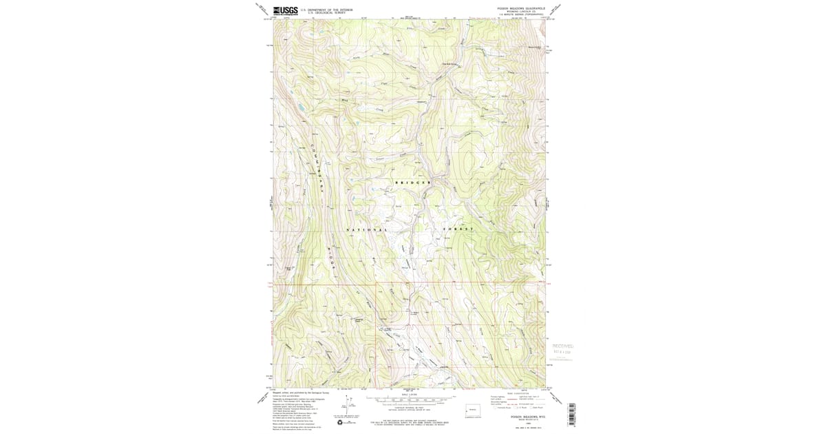 1980 Map of Poison Meadows, Lincoln County, WY — High-Res | Pastmaps