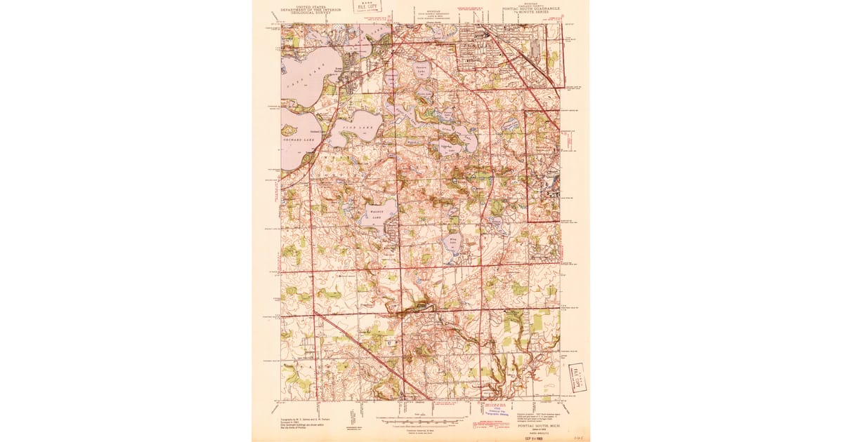 1943 Map of Pontiac South, Oakland County, MI — High-Res | Pastmaps