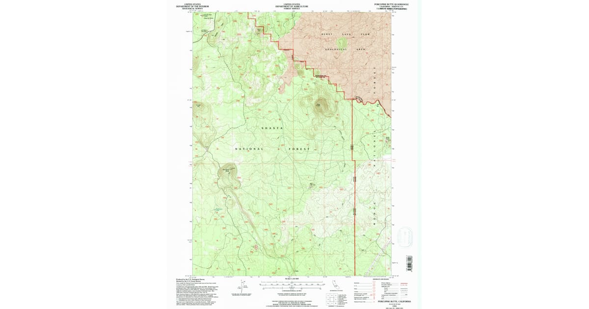 1993 Map of Porcupine Butte, Siskiyou County, CA — High-Res | Pastmaps