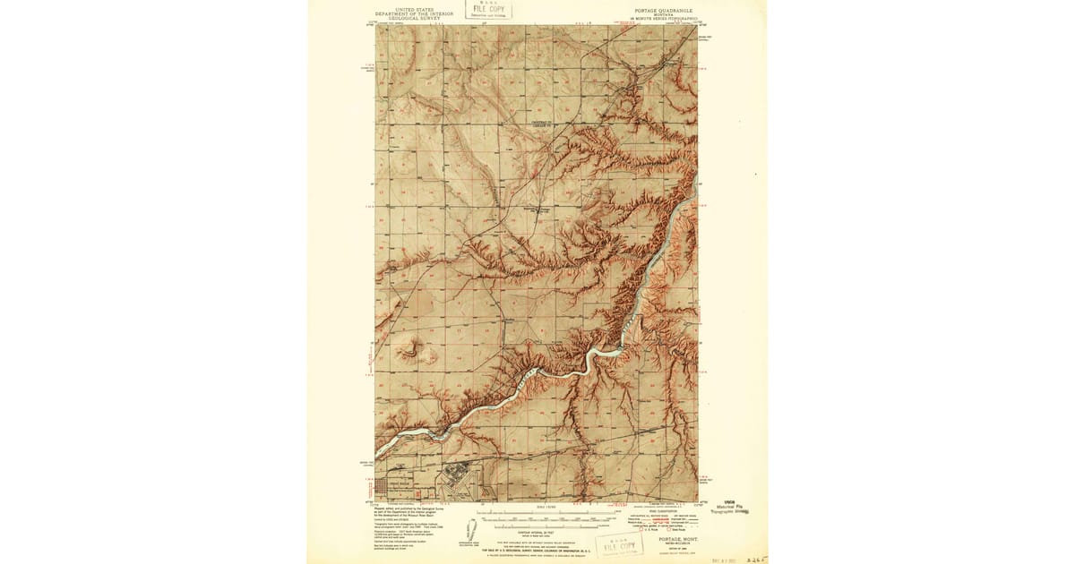 1949 Map of Portage, Cascade County, MT — High-Res, 1950 Print | Pastmaps
