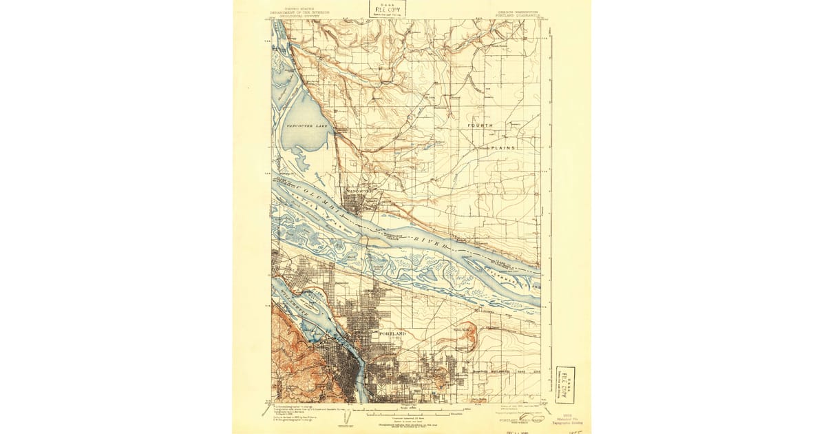 1905 Map of Portland, OR — High-Res, 1940 Print | Pastmaps