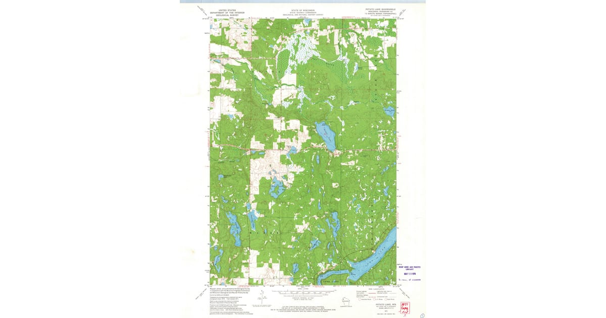 1971 Map of Potato Lake, Washburn County, WI — High-Res | Pastmaps