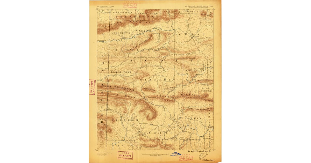 1890 Map of Poteau Mountain, Scott County, AR — High-Res, 1896 Print ...