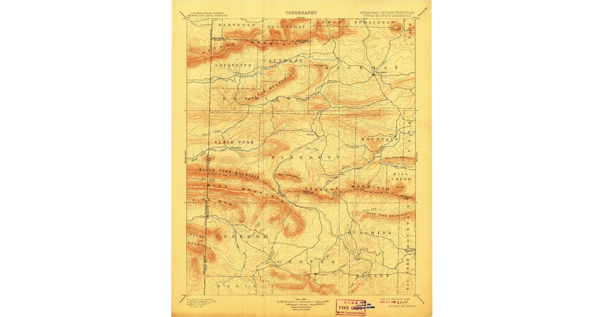 1899 Map of Poteau Mountain, Scott County, AR — High-Res, 1908 Print ...