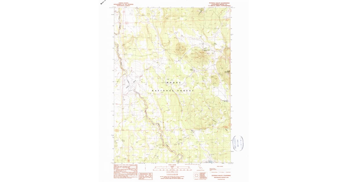 1990 Map of Pothole Valley, Modoc County, CA — High-Res | Pastmaps