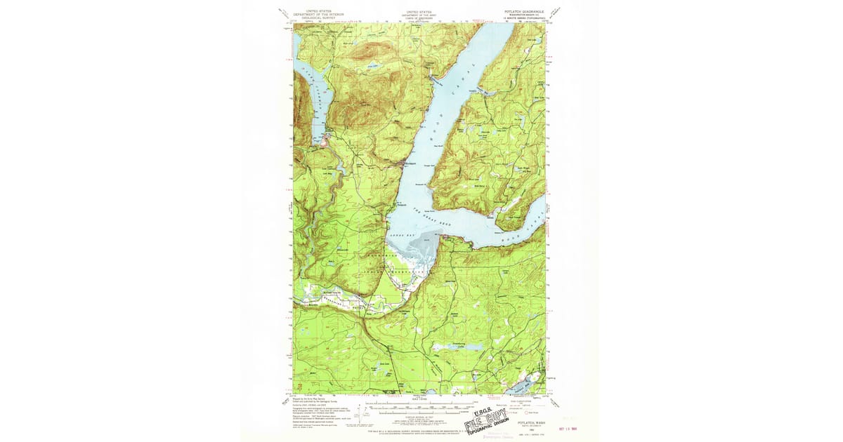 1952 Map of Potlatch, Mason County, WA — High-Res, 1970 Print | Pastmaps