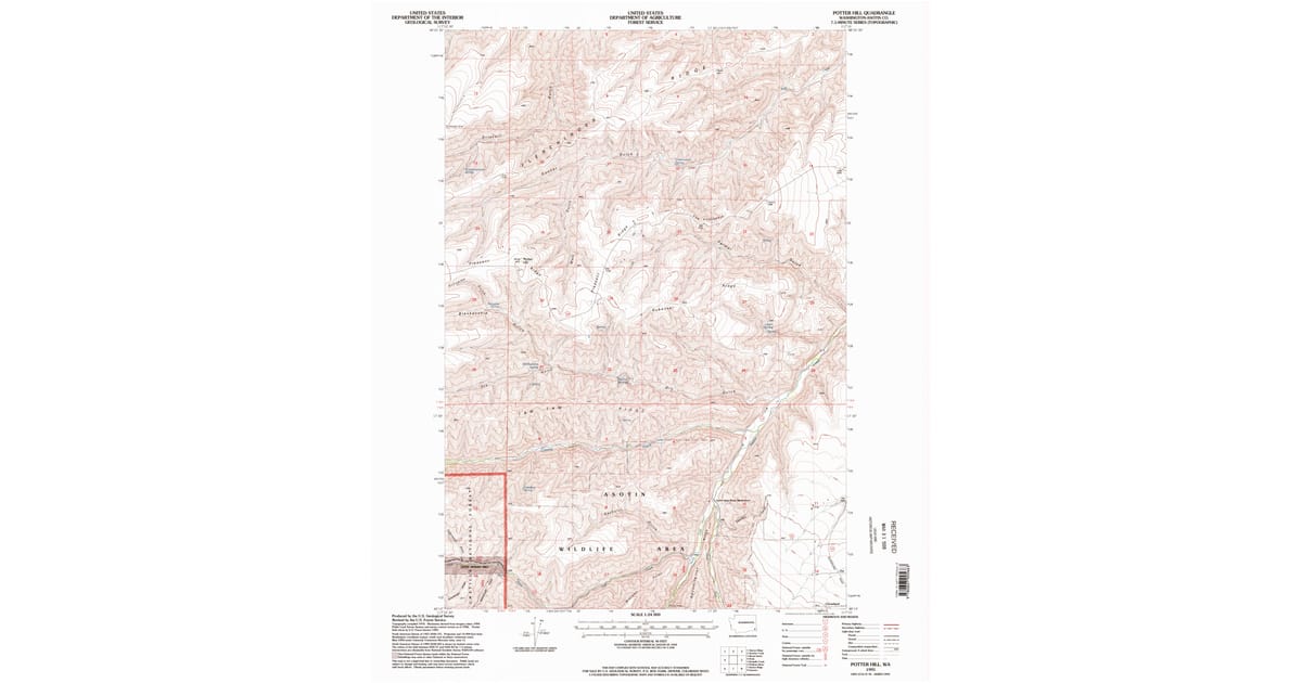 1995 Map of Potter Hill, Asotin County, WA — High-Res | Pastmaps