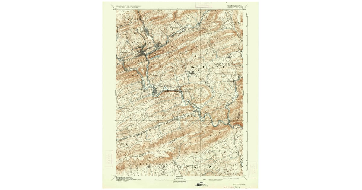 1891 Map of Pottsville, PA — High-Res, 1934 Print | Pastmaps