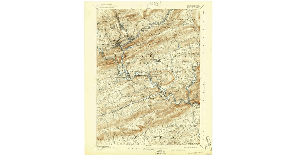 1891 Map of Pottsville, PA — High-Res, 1939 Print | Pastmaps