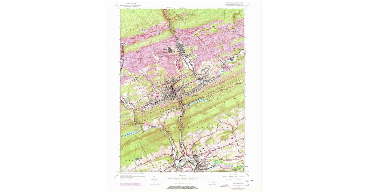 1944 Map of Pottsville, PA — High-Res, 1977 Print | Pastmaps