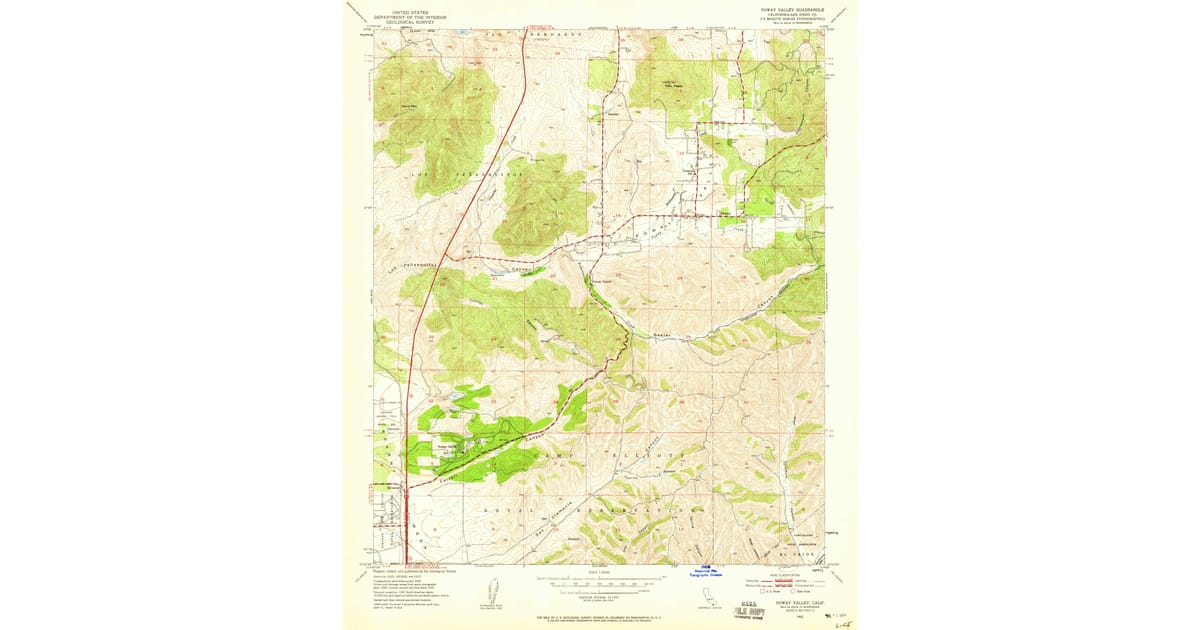 1952 Map of Poway Valley, San Diego County, CA — High-Res, 1959 Print ...