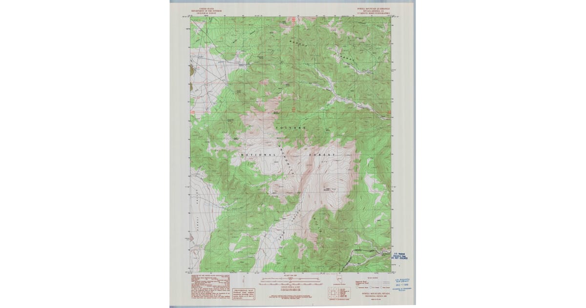 1989 Map of Powell Mountain, Mineral County, NV — High-Res | Pastmaps