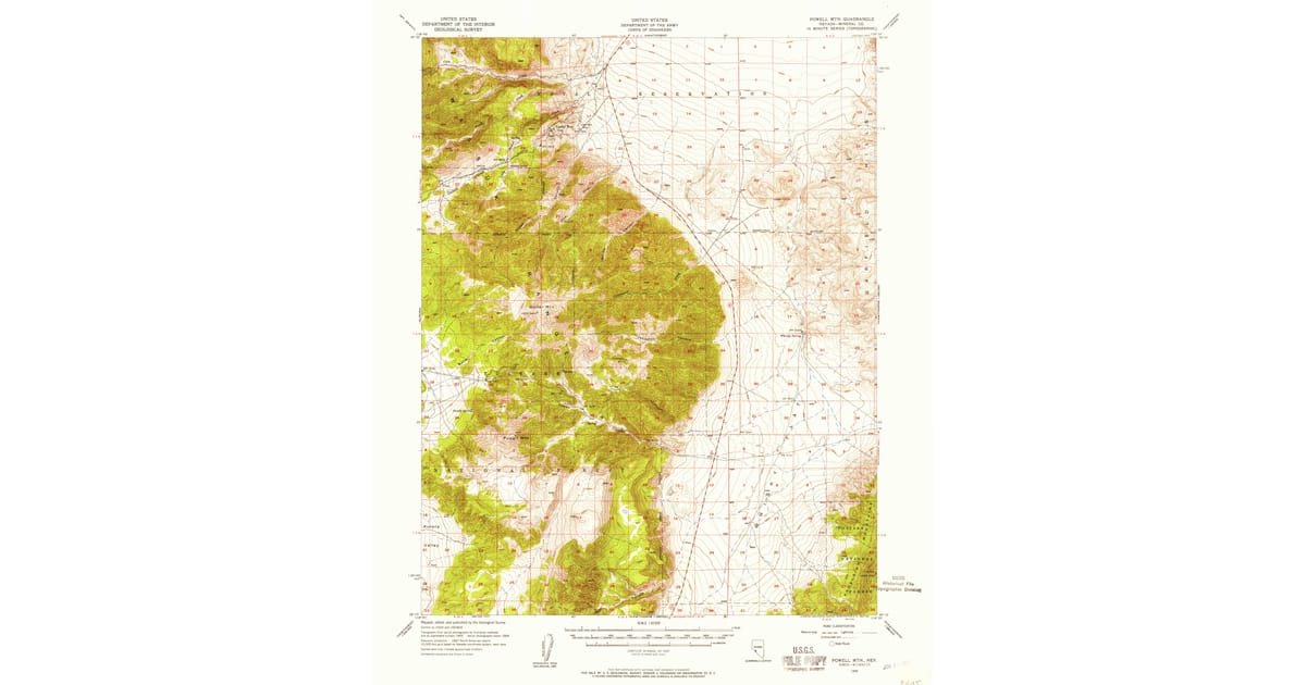1955 Map of Powell Mtn, Mineral County, NV — High-Res | Pastmaps