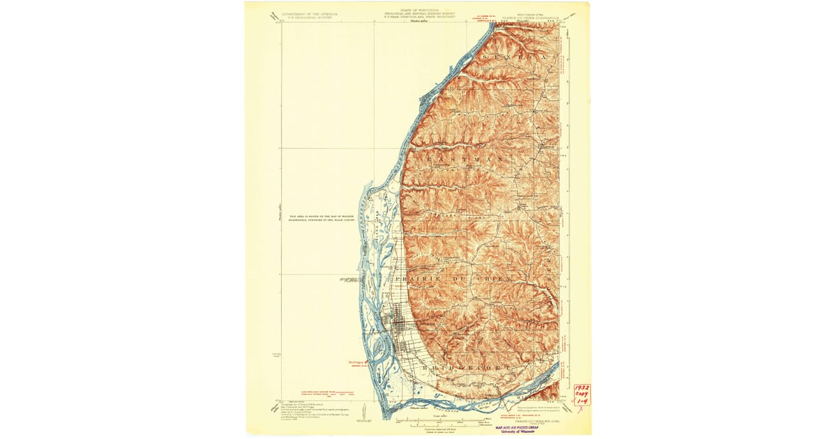 1932 Map of Prairie Du Chien, Crawford County, WI — High-Res | Pastmaps