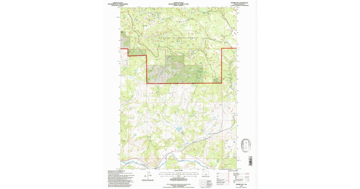 1992 Map of Prairie Hill, Crook County, OR — High-Res | Pastmaps