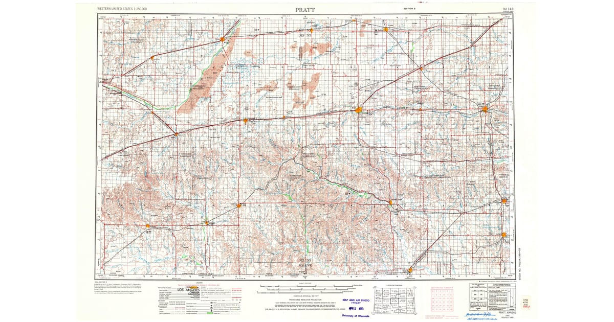 1955 Map of Pratt, KS — High-Res, 1973 Print | Pastmaps