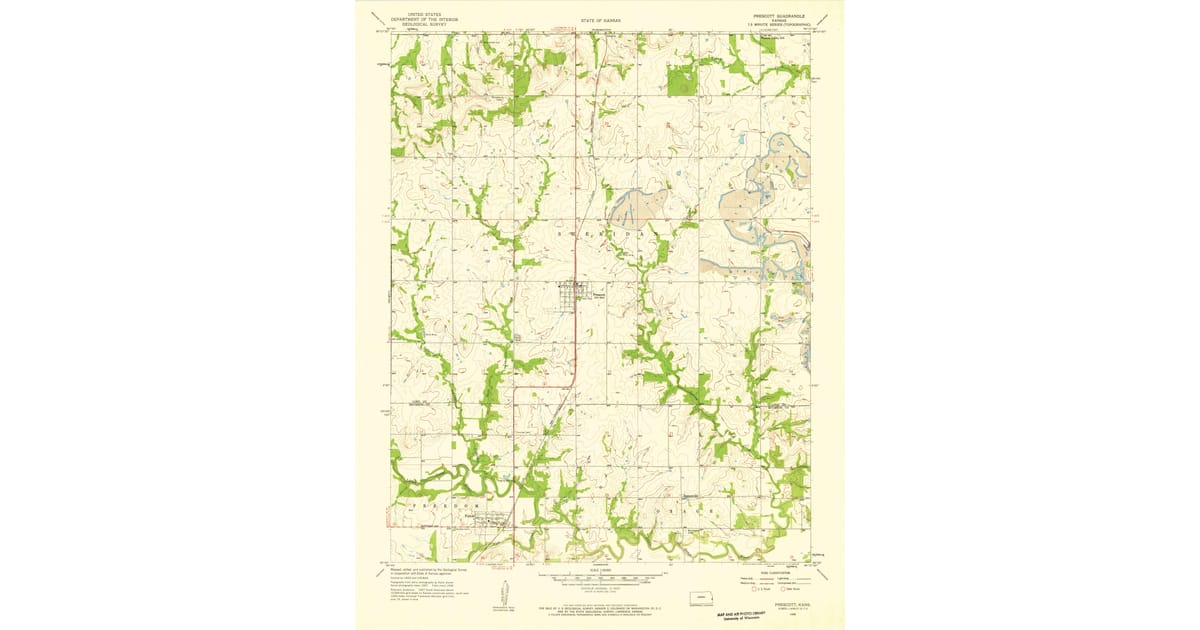 1958 Map of Prescott, KS — High-Res | Pastmaps